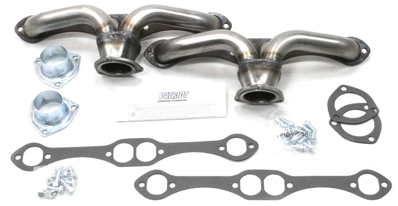 PATRIOT EXHAUST H8052 BLOCK HUGGER HEADER UNIVERSAL SBC-RAW STEEL