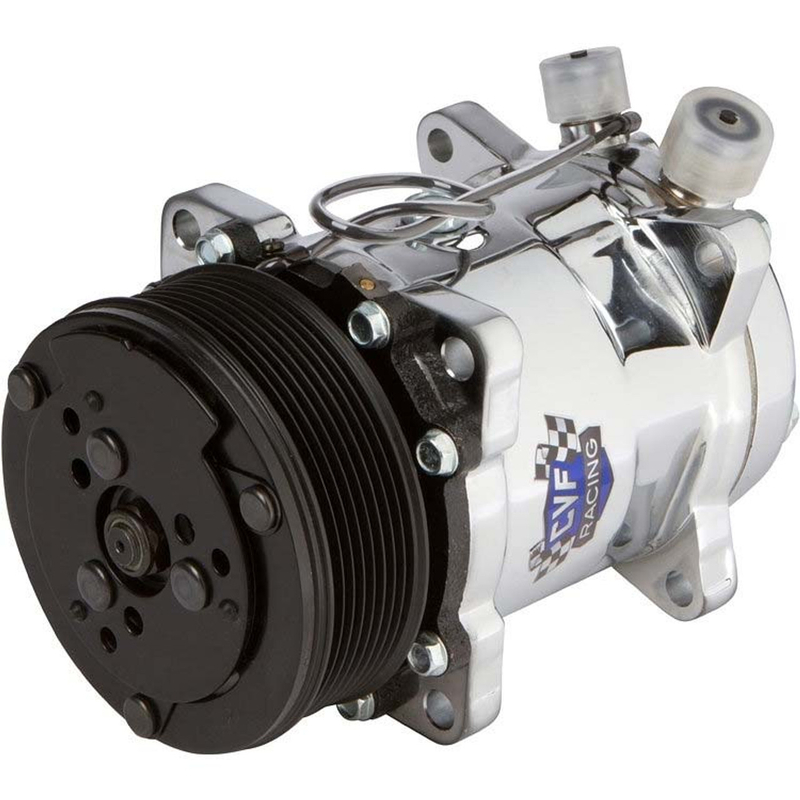 CVF Sanden Style Chrome AC Compressor, R134A, 8 Rib Pulley